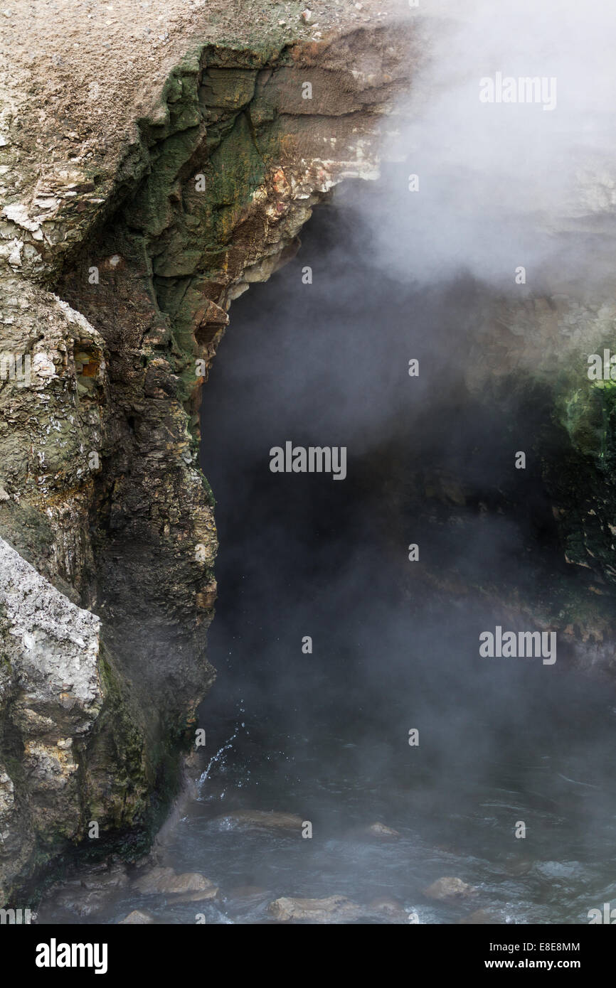 active cave in yellowstone national park known as the dragons den with ...