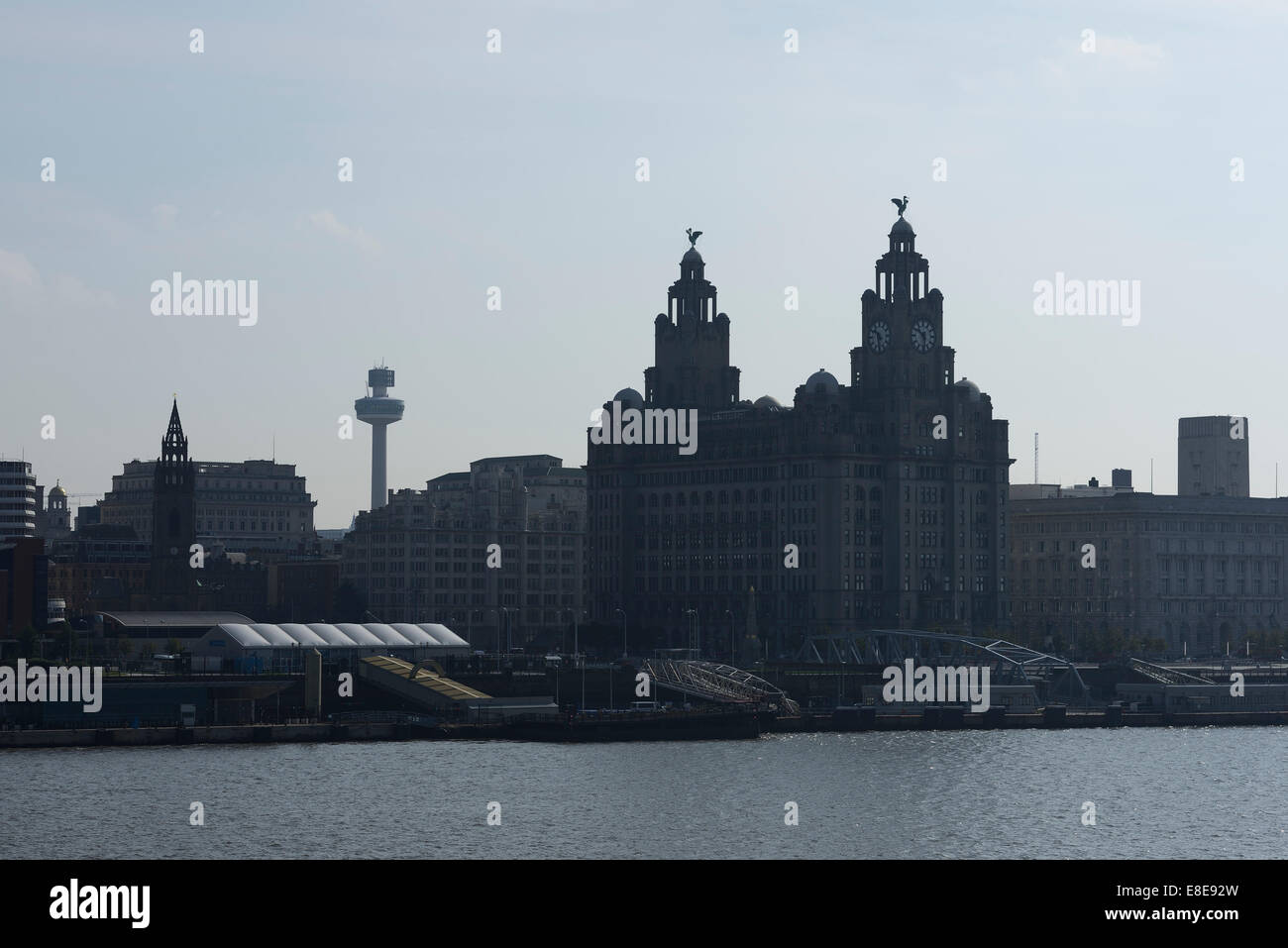 The Liver Building and Liverpool skyline in silhouette Stock Photo - Alamy