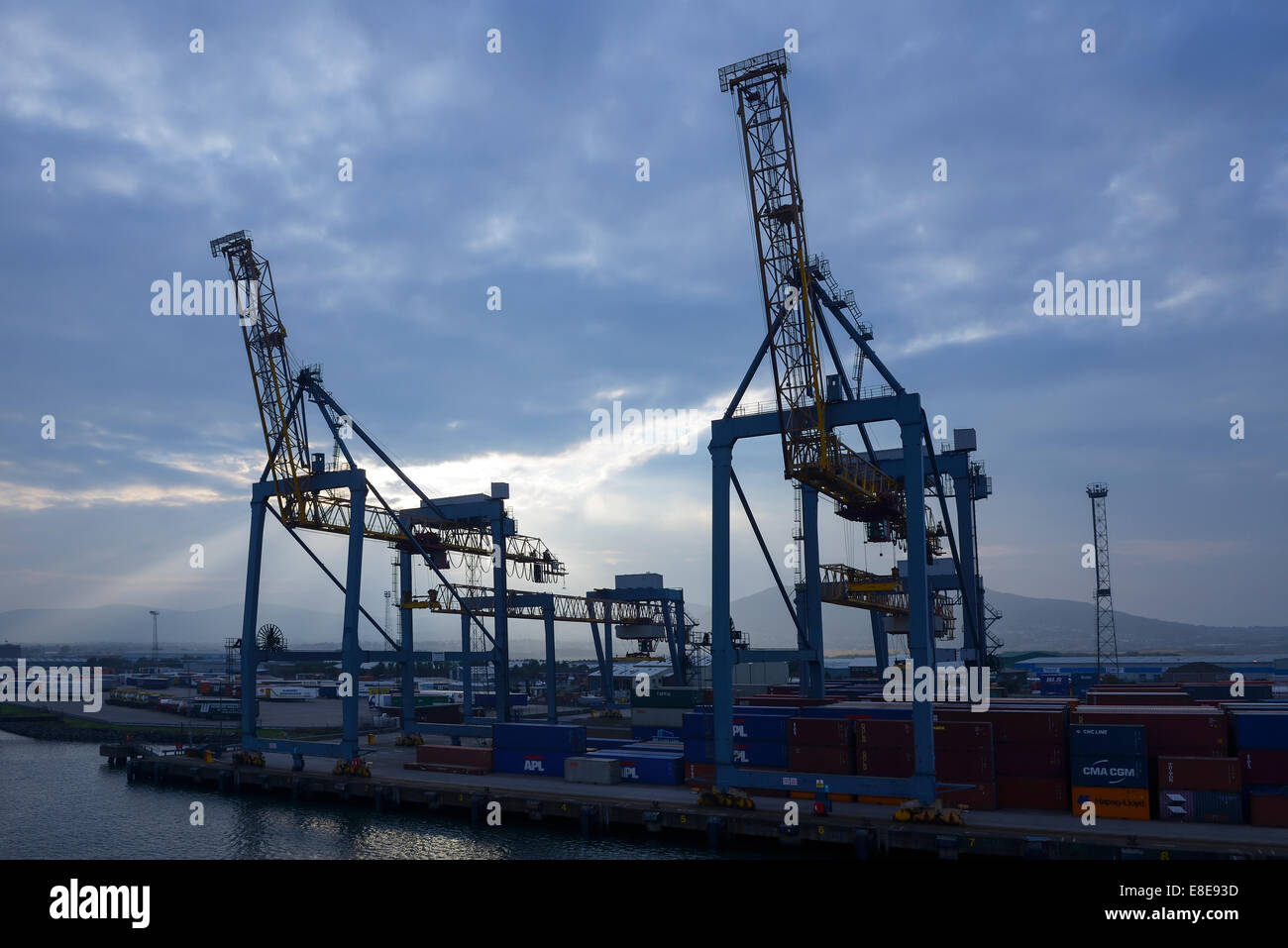 Gantry cranes and shipping containers at Belfast docks UK Stock Photo ...