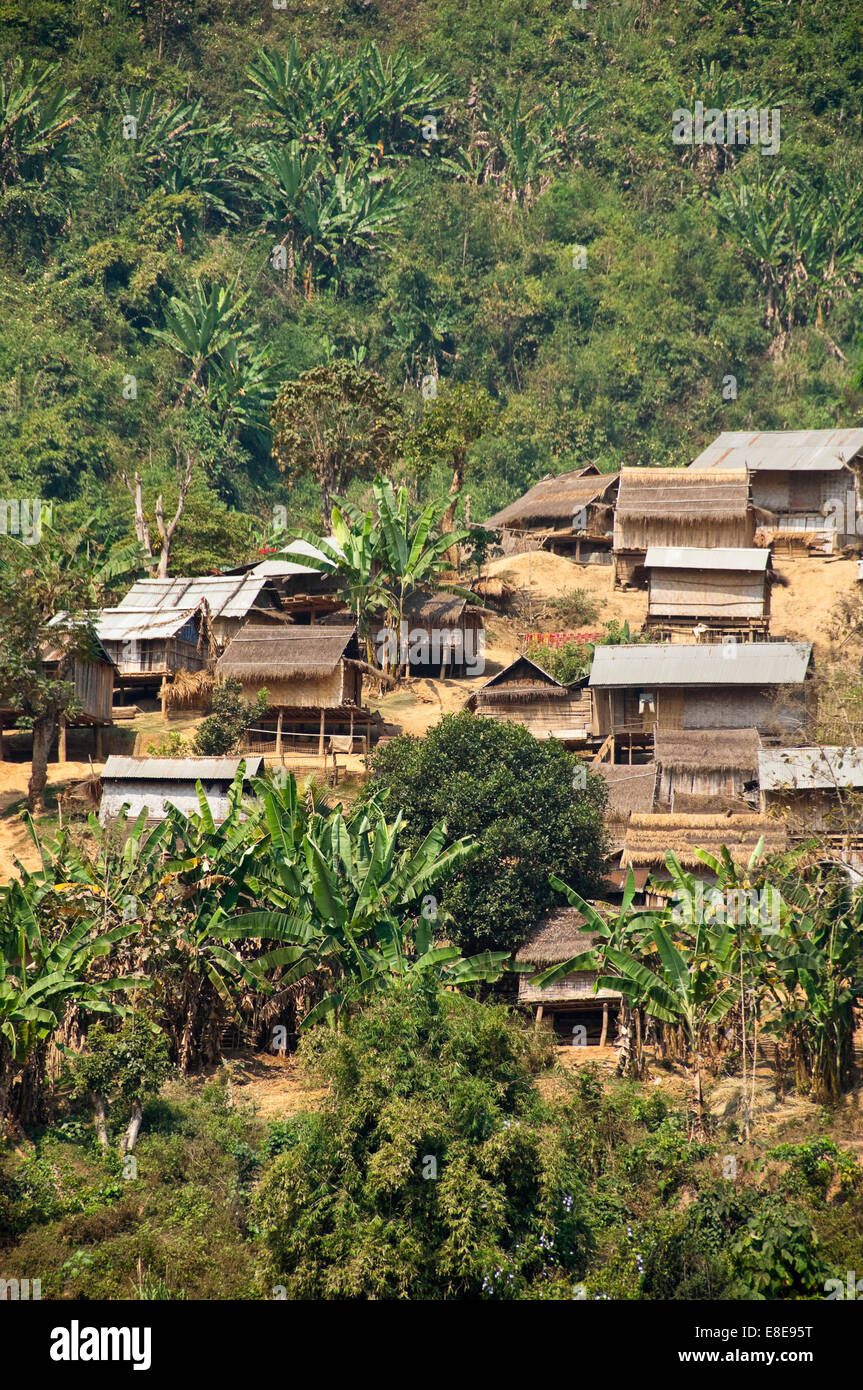 Vertical view of a remote village clinging onto the hillside Stock ...