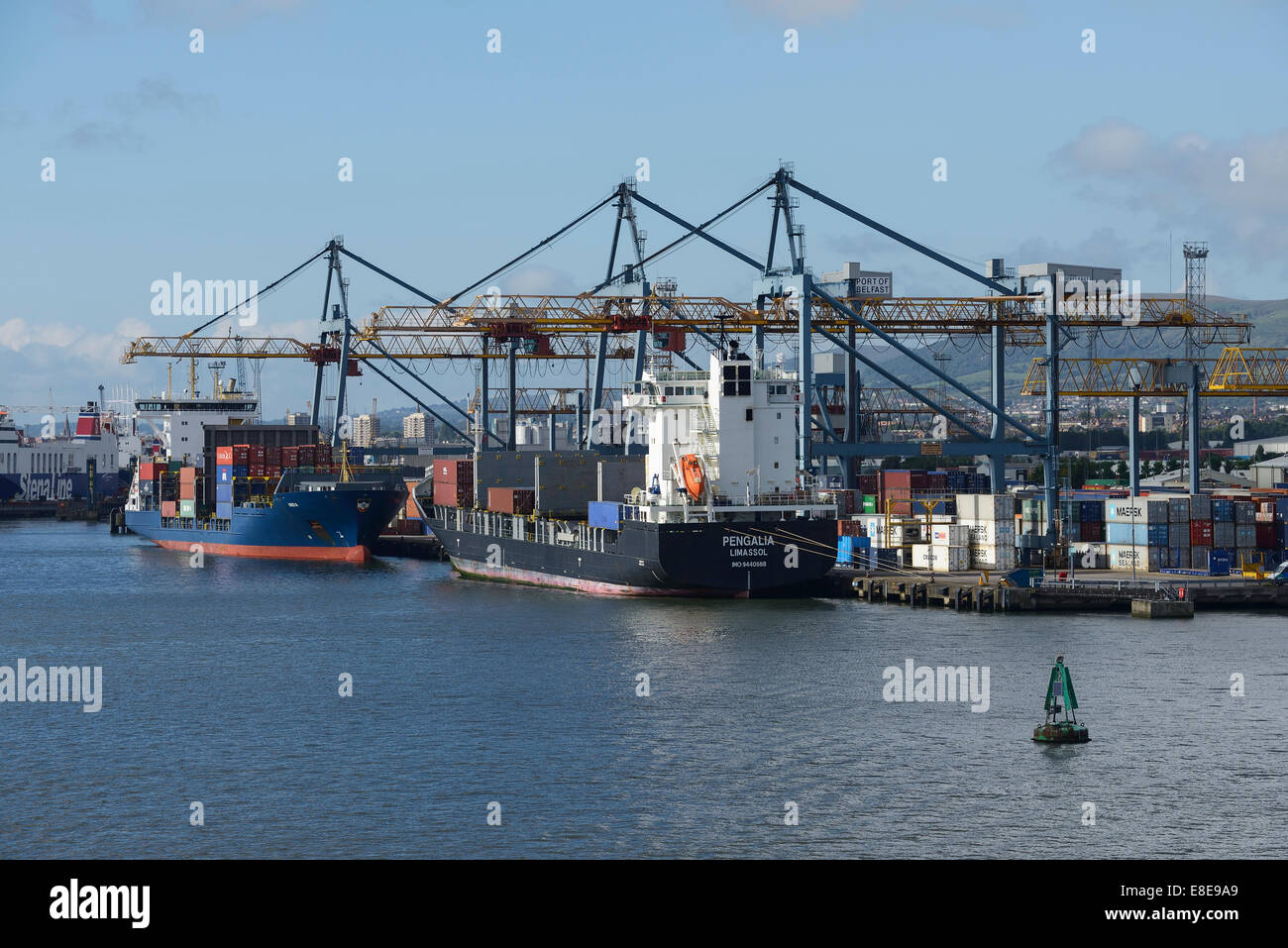 Two container ships docked at the Port of Belfast Northern Ireland UK ...