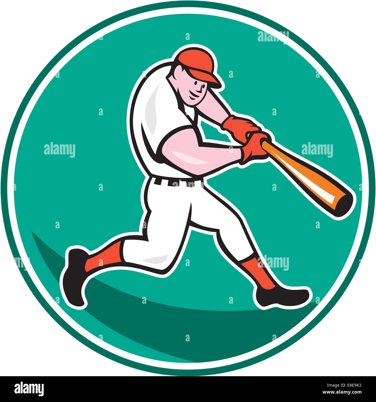 Illustration of an american baseball player batting set inside circle ...