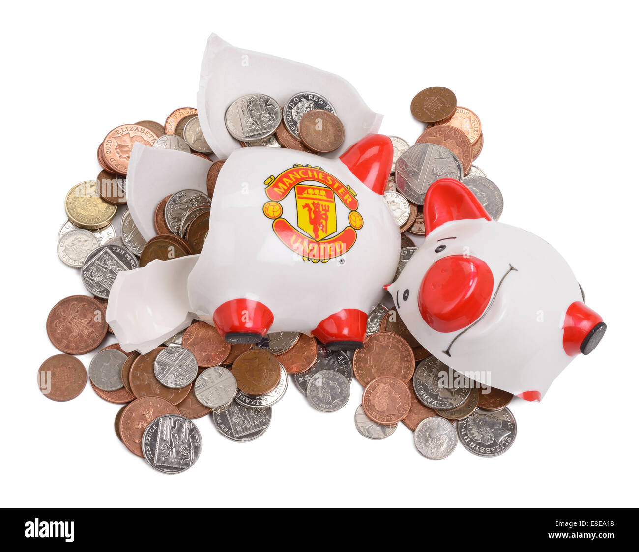 Smashed and broken Manchester United Football Club piggy bank Stock ...