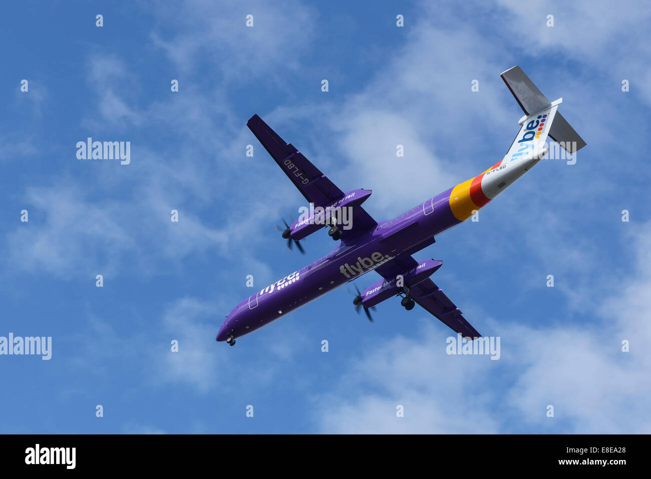 FlyBe De Havilland DHC 8 aircraft on the final approach to Manchester ...