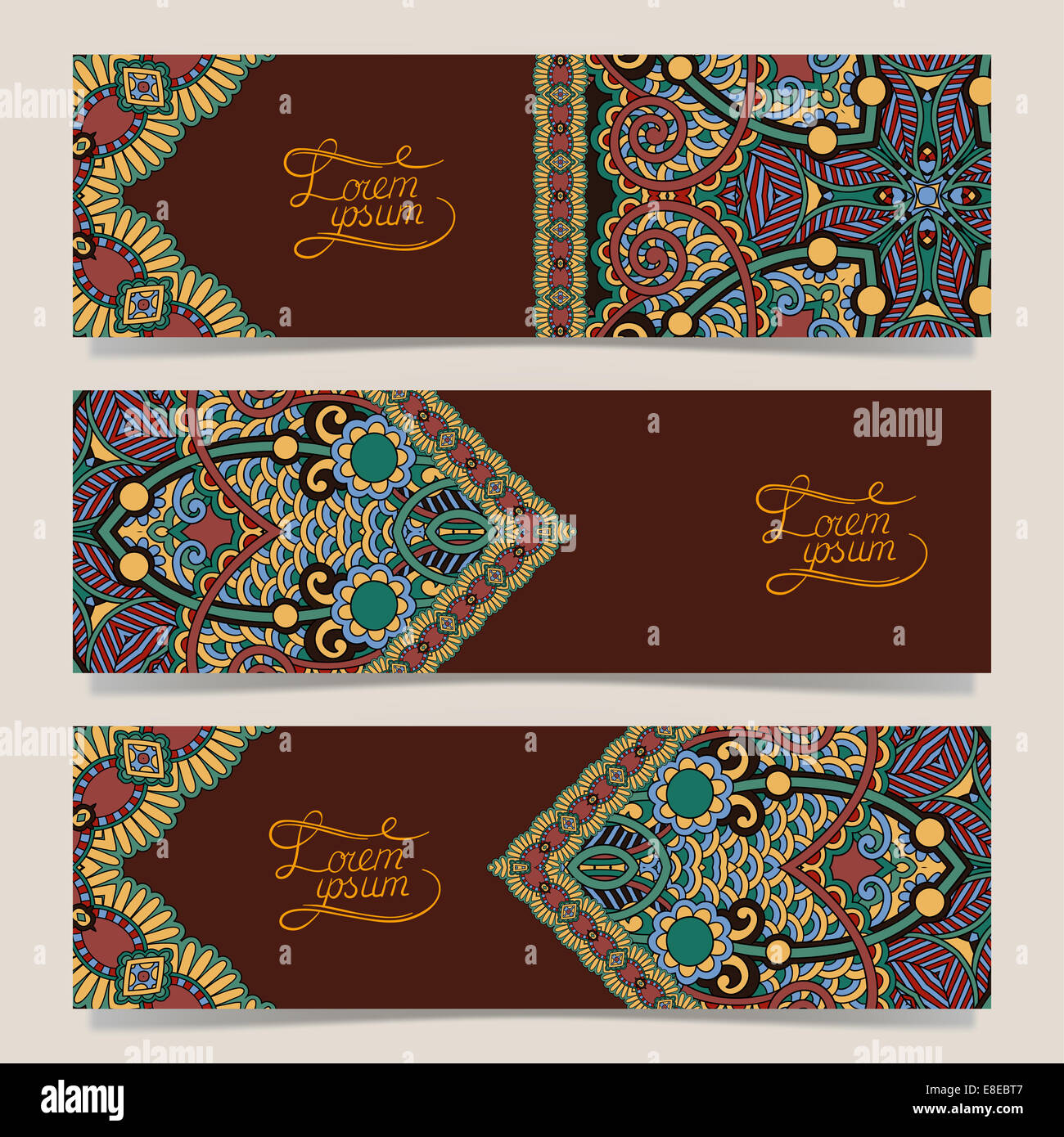 Set of three horizontal banners with decorative ornamental flowe Stock ...