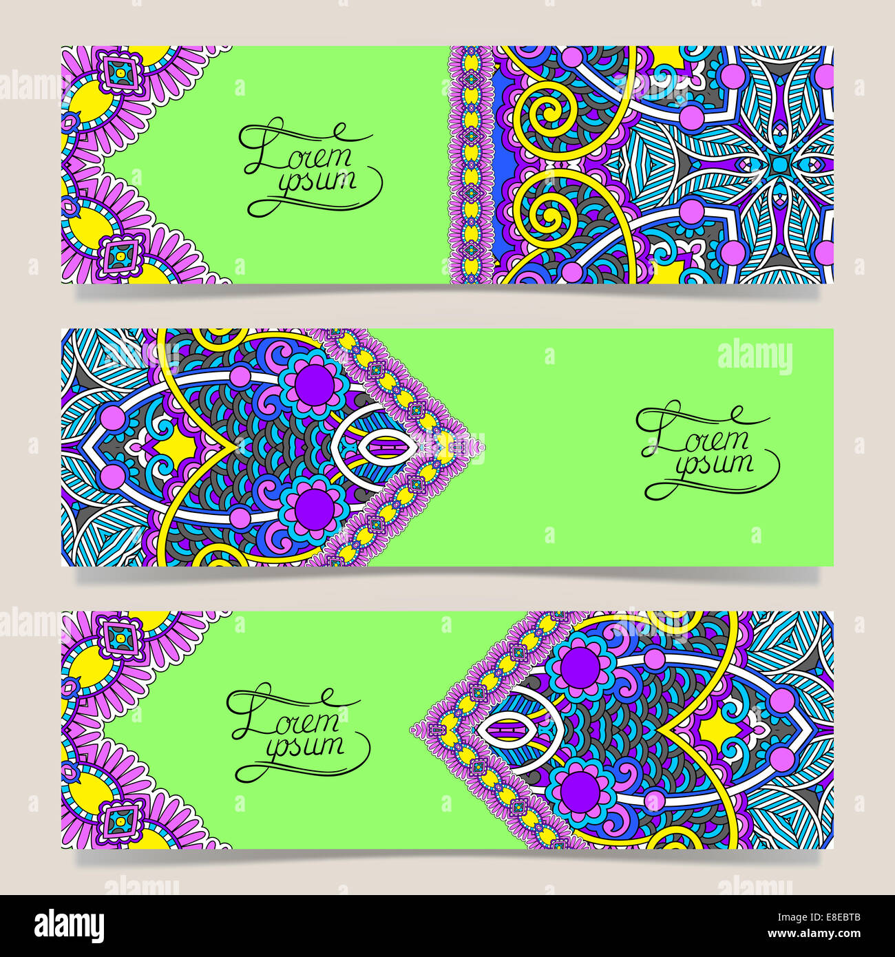 Set of three horizontal banners with decorative ornamental flowe Stock ...