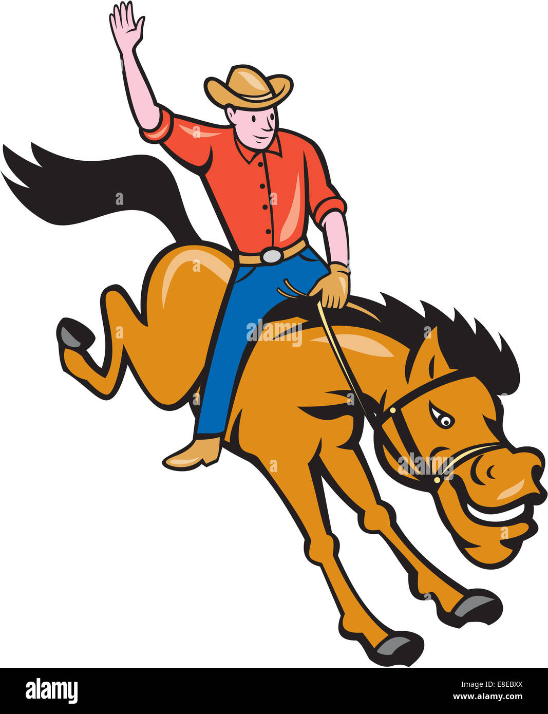 Illustration of rodeo cowboy riding bucking horse bronco on isolated ...