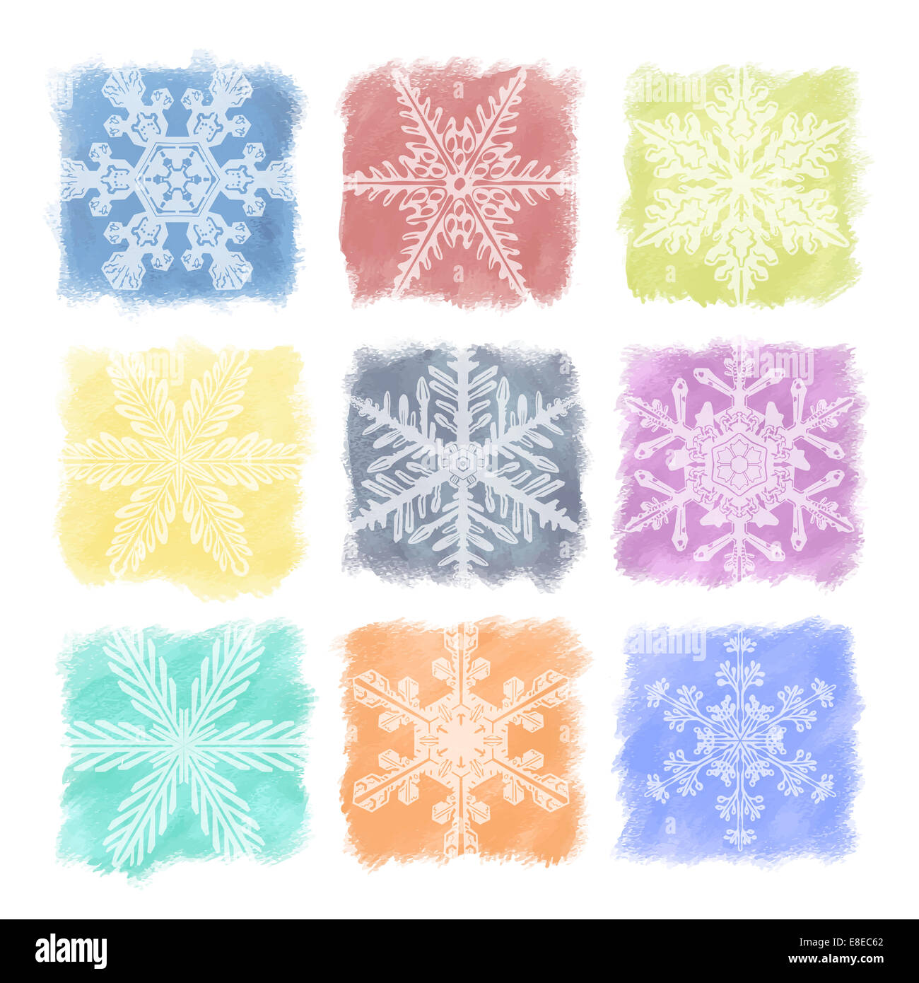 A set of multicolor snowflakes in watercolor pastel Stock Photo - Alamy