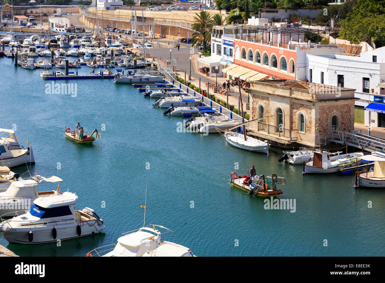 Local fishing boats in the harbour at Ciutadella, Menorca, Spain Stock ...