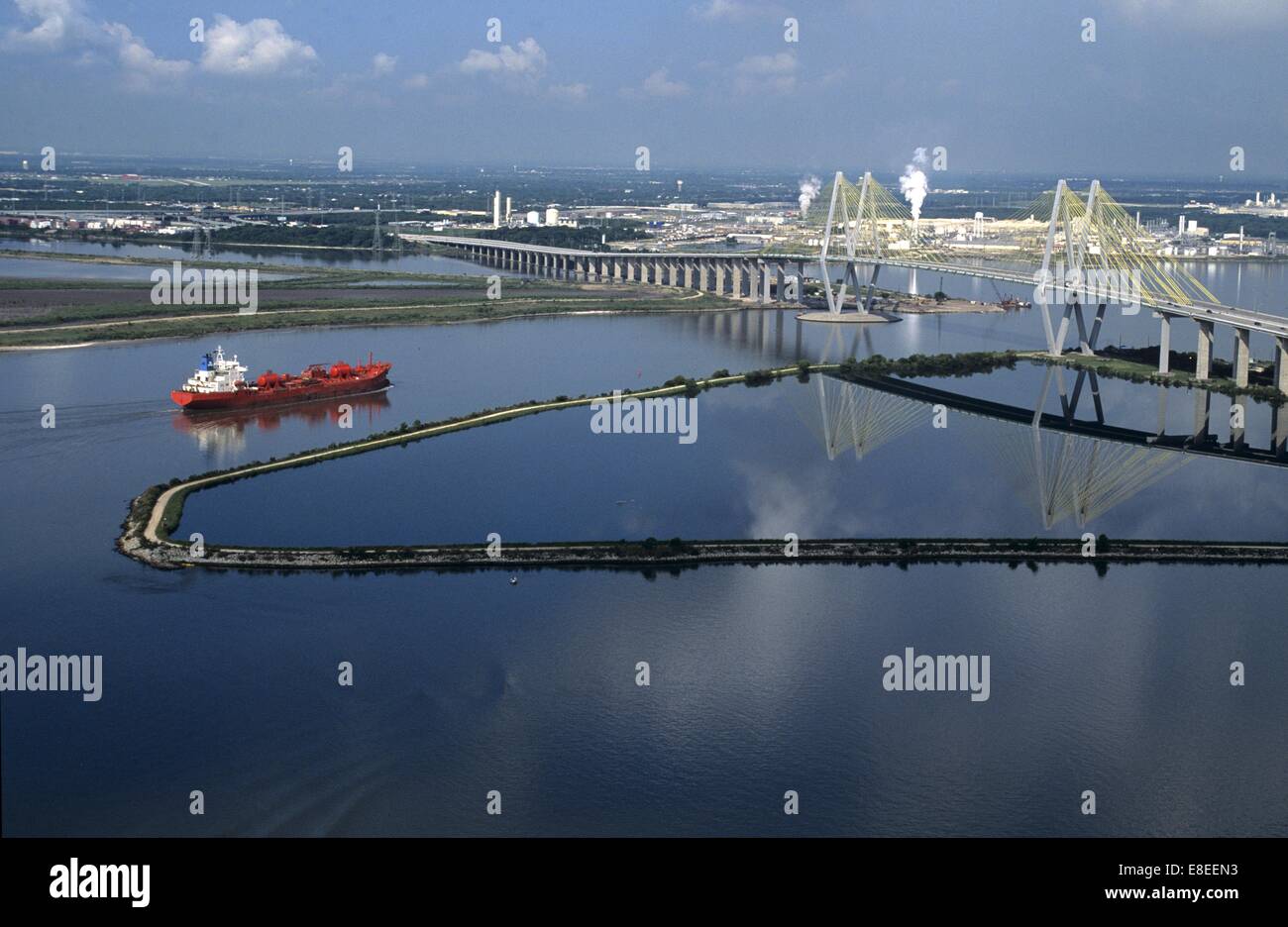 Oil Tanker in Houston Ship Channel at Fred Hartman Bridge Stock Photo ...