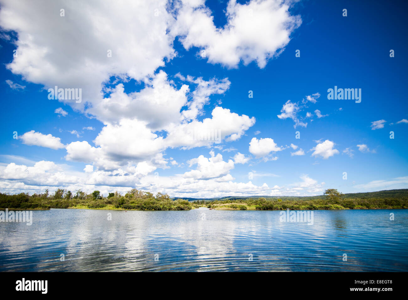 Calm River and Amazing Blue Sky in Gaspe, Quebec, Canada Stock Photo ...