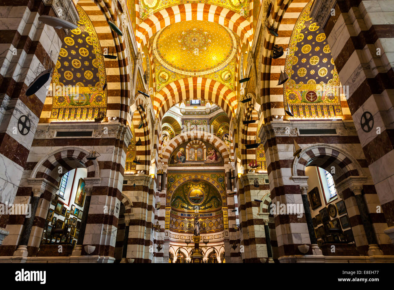 Interior view of the Notre Dame de la Garde basilica in Marseille Stock ...