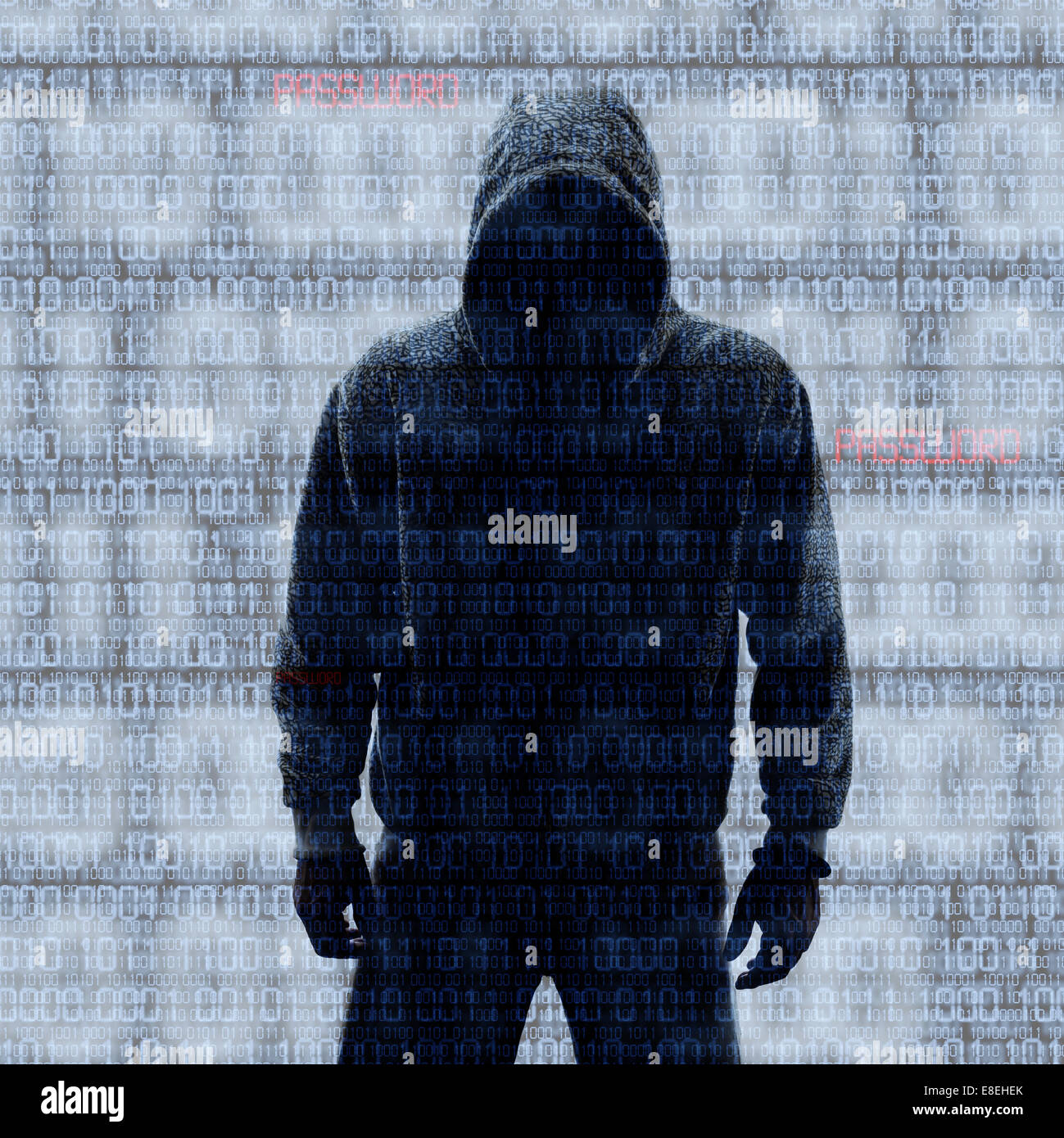 Hacker in Silhouette and Binary codes background Stock Photo - Alamy
