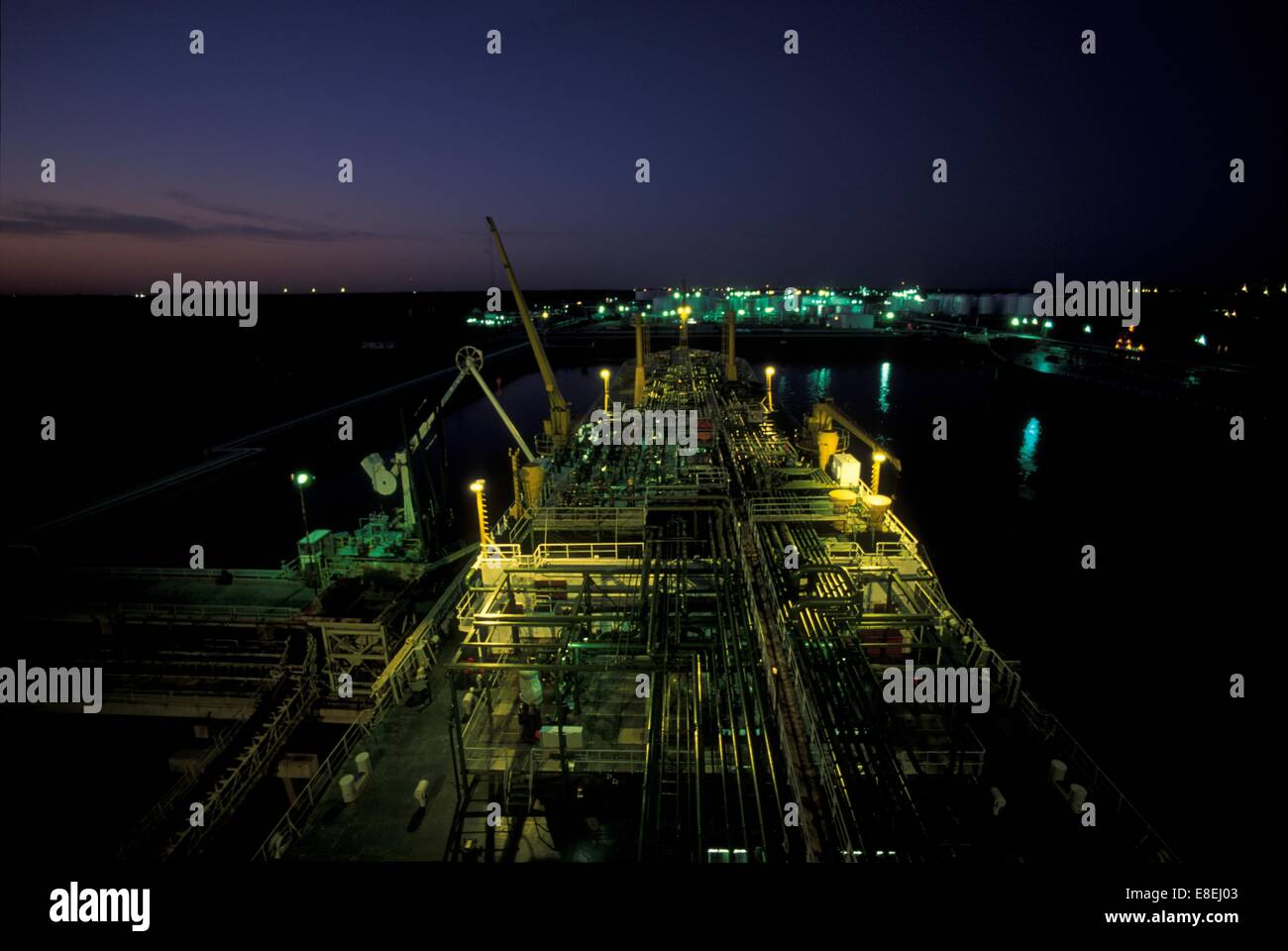 Oil Tanker in Houston Ship Channel at Night Stock Photo - Alamy