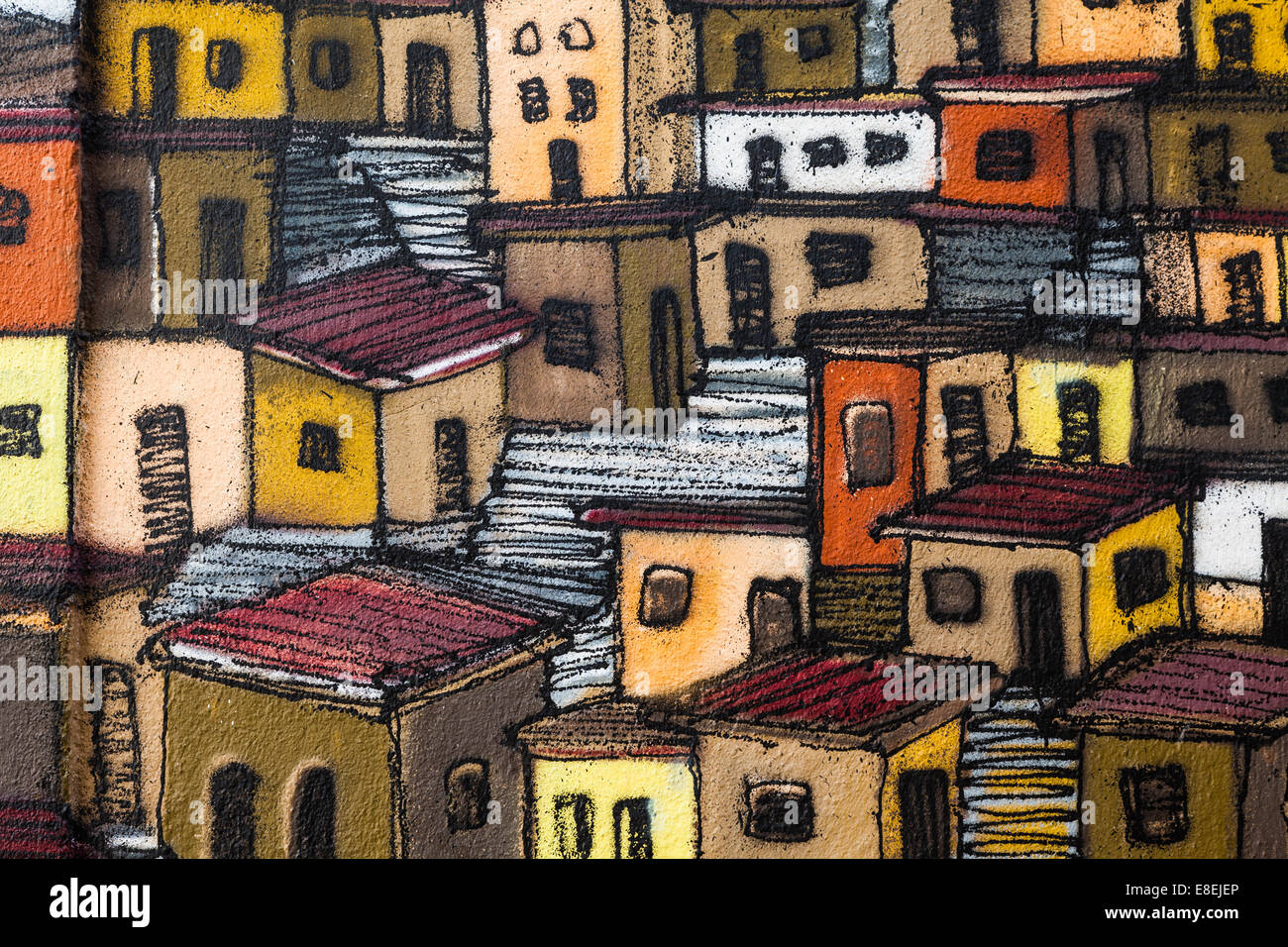 Houses and stairs of the Panier district of Marseille in cartoon form ...