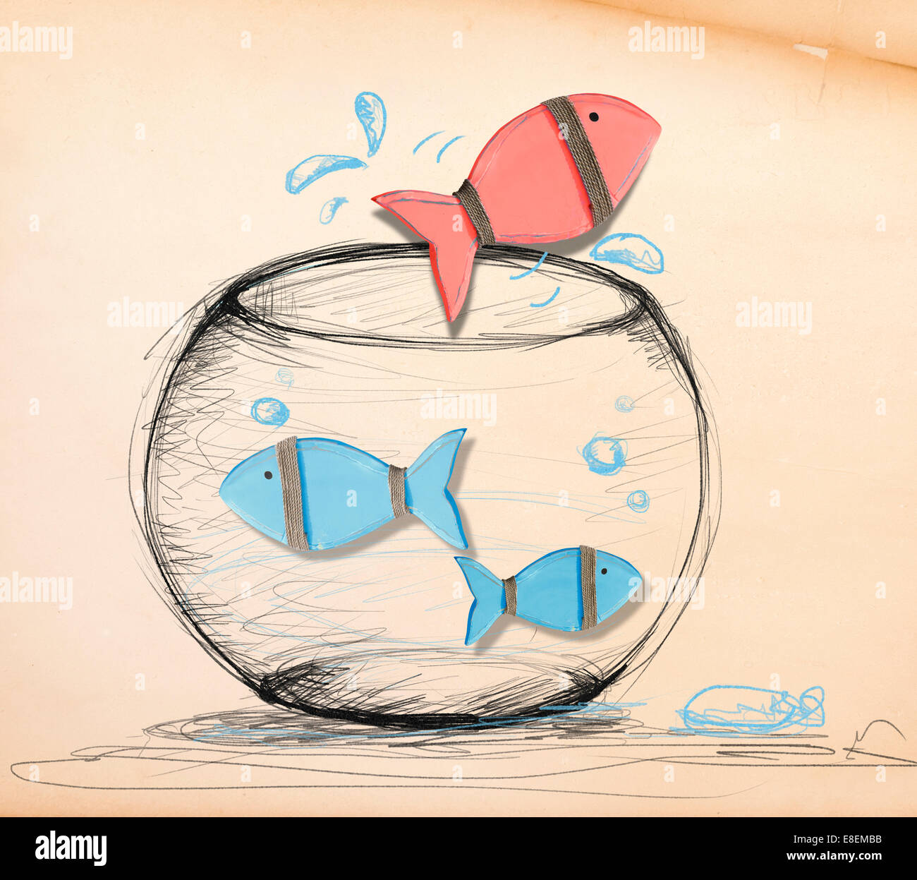 Fish Escaping from Fishbowl Stock Photo - Alamy
