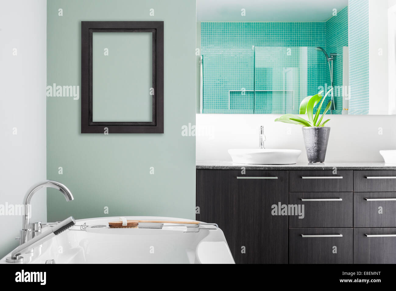 Modern Bathroom with blank wall for your test, image or logo. Soft ...