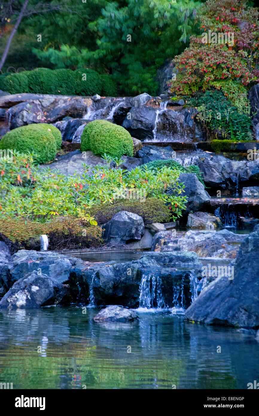 A view of a waterfall in the Montreal Botanical Gardens Stock Photo - Alamy