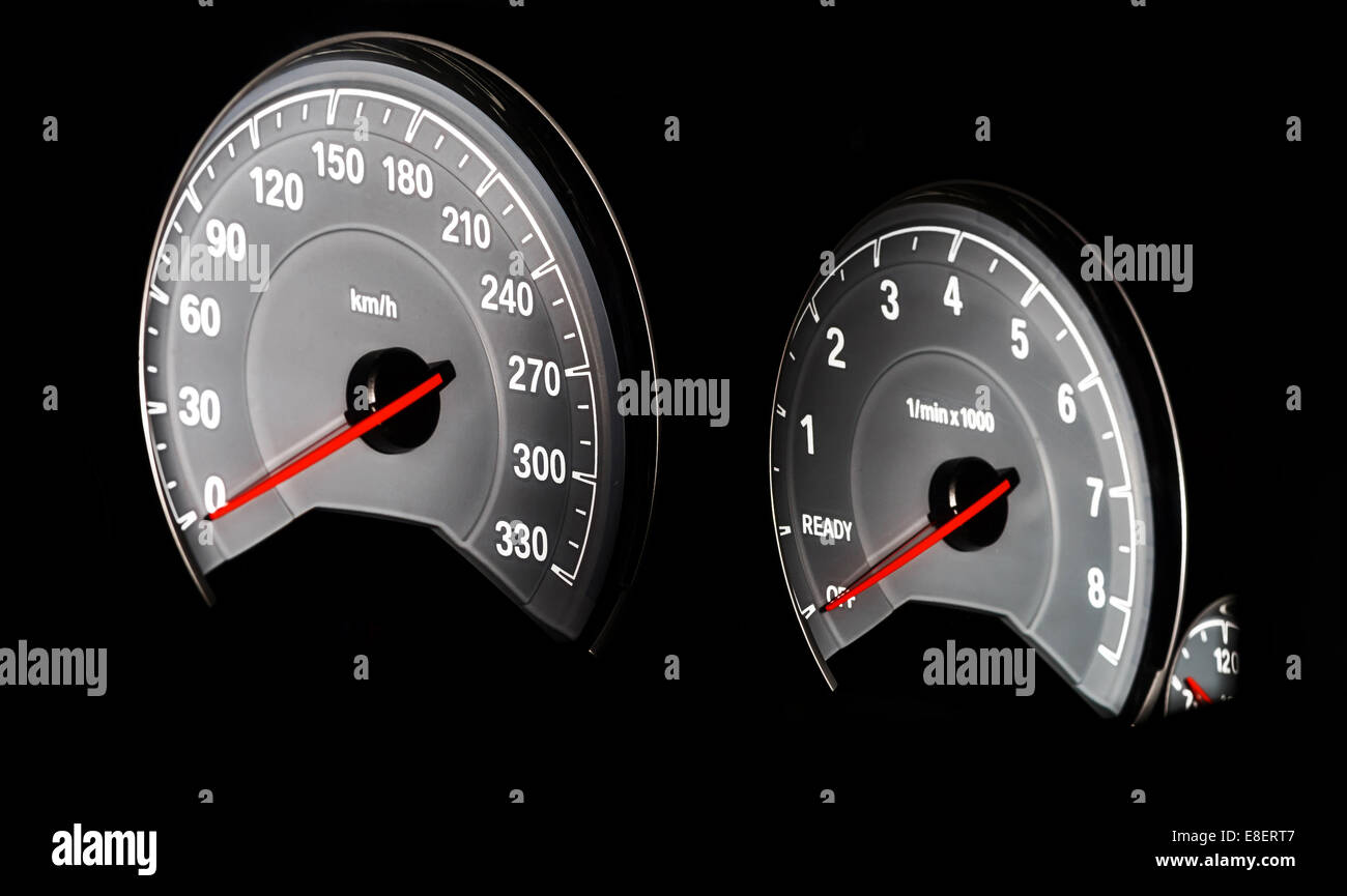 Speed control dashboard in modern luxury car, macro view Stock Photo ...