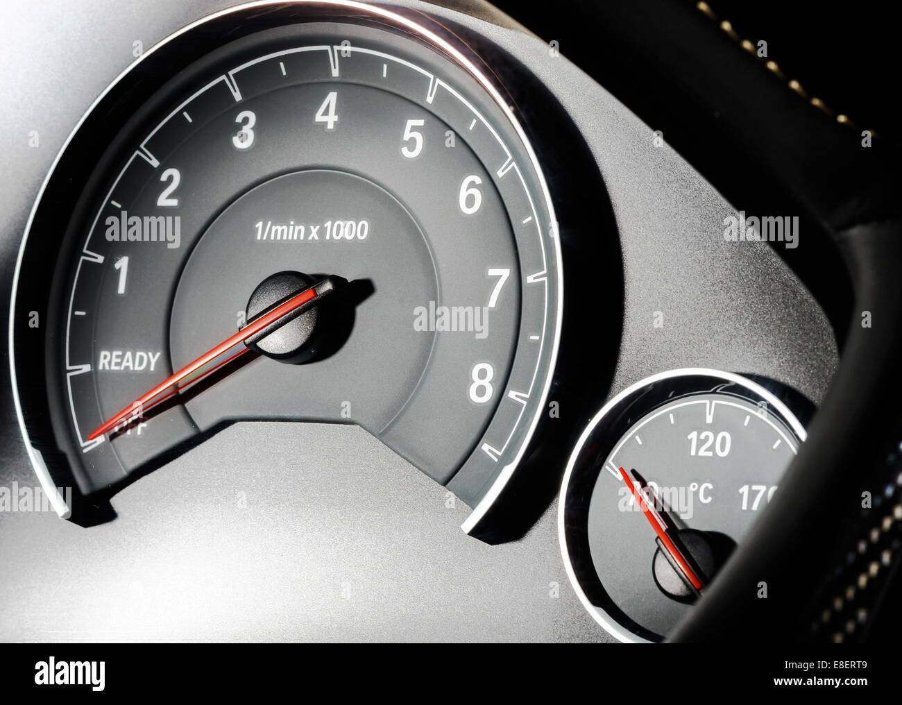 Speed control dashboard in modern luxury car, macro view Stock Photo ...