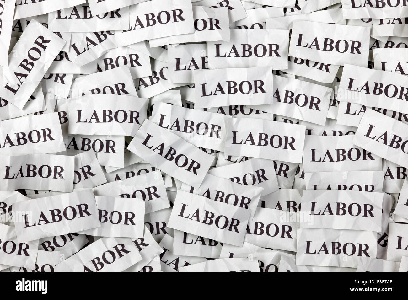 Pile of paper notes with word "Labor Stock Photo - Alamy