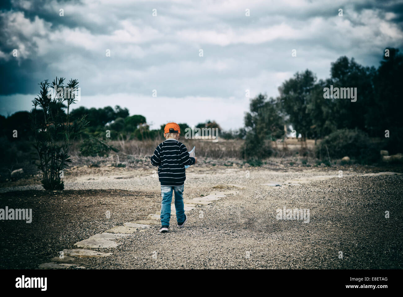 A young boy hiking with a map Stock Photo - Alamy