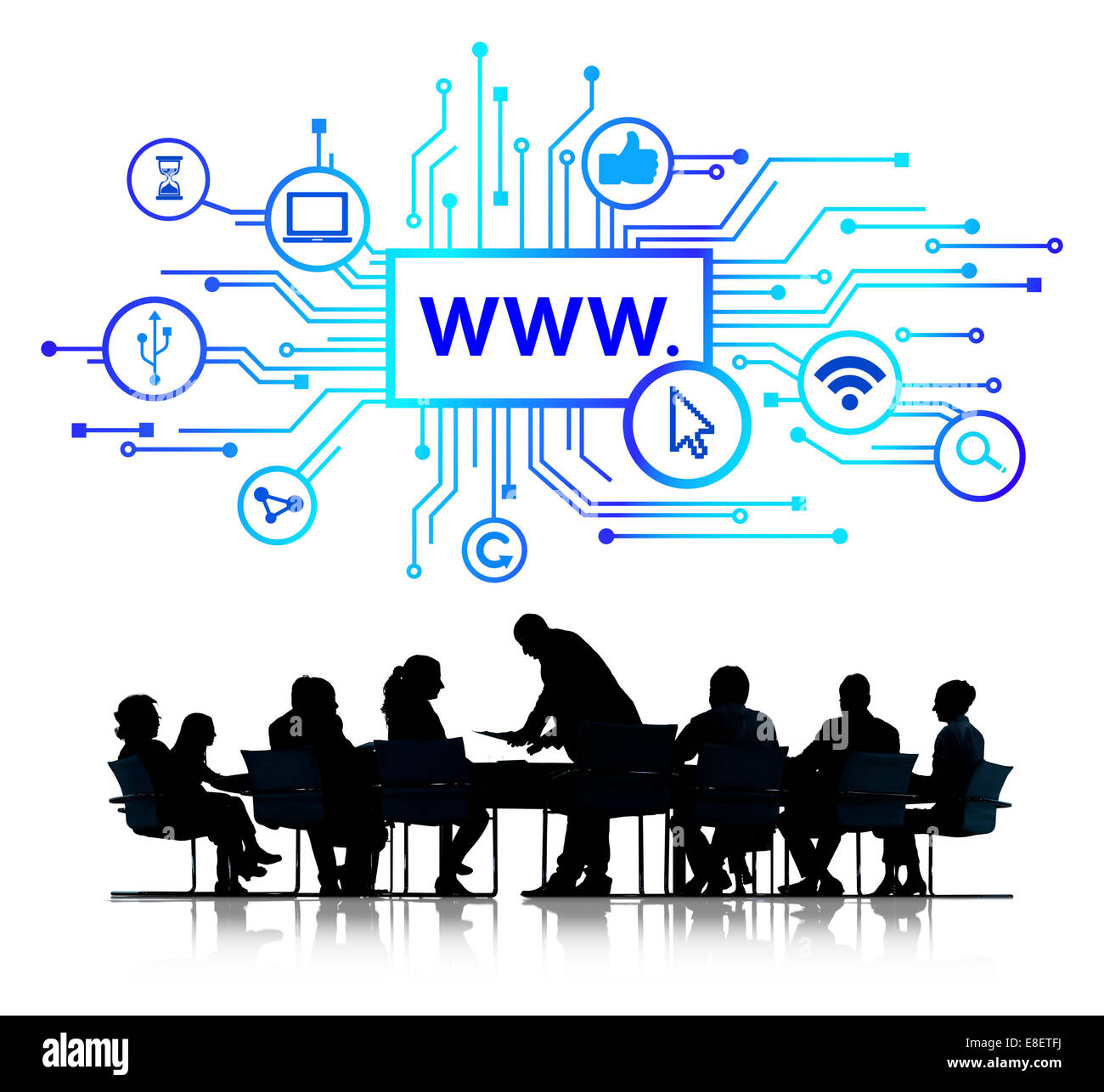 Silhouettes of Business People Working with Computer Concept Symbols ...