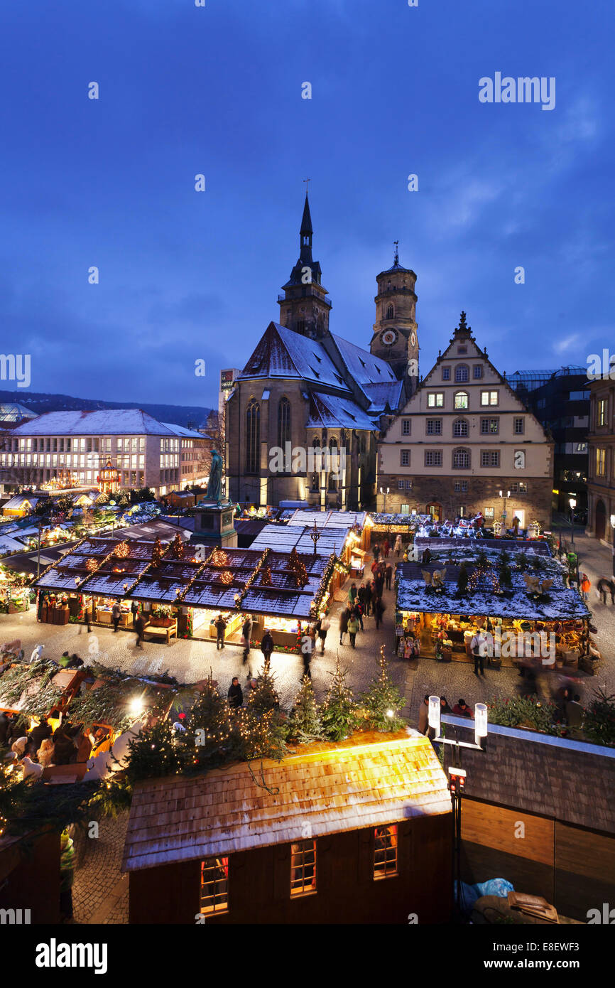 Christmas market in front of the Collegiate Church, Stuttgart, Baden ...