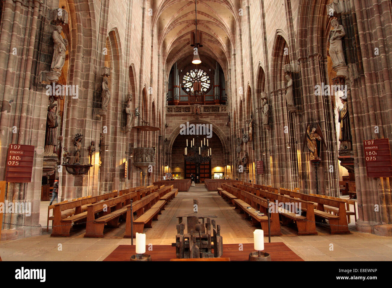 Interior of the Gothic Lorenzkirche church or St. Lawrence's church ...