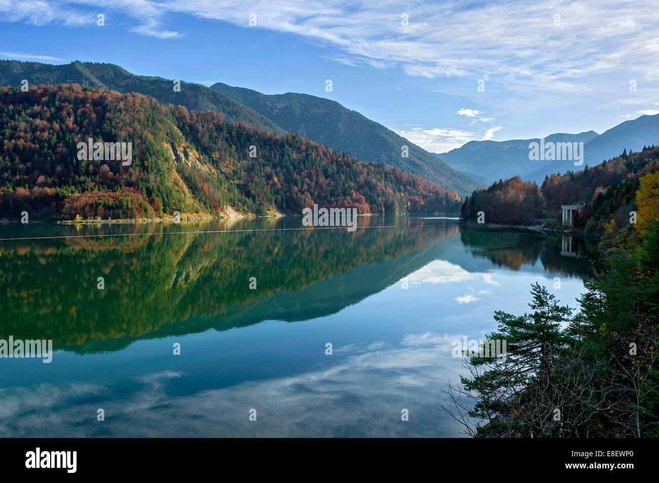 Isar river dammed at Sylvenstein Dam, Isar Valley at Isarwinkel, Upper ...