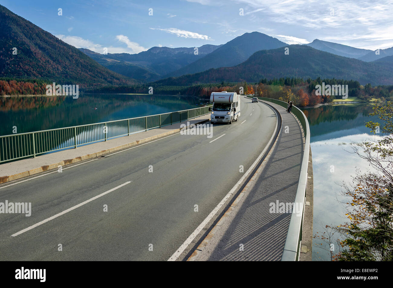 Fallerklamm Bridge over the Sylvenstein Dam, campervan, Isar Valley at ...