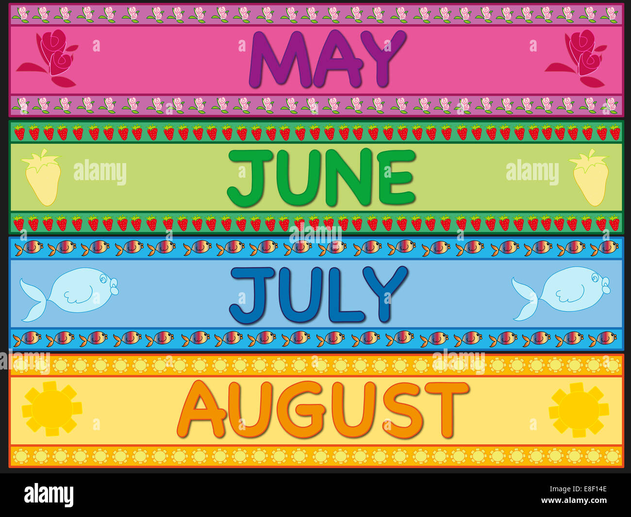 illustration of may, june, july and august Stock Photo - Alamy