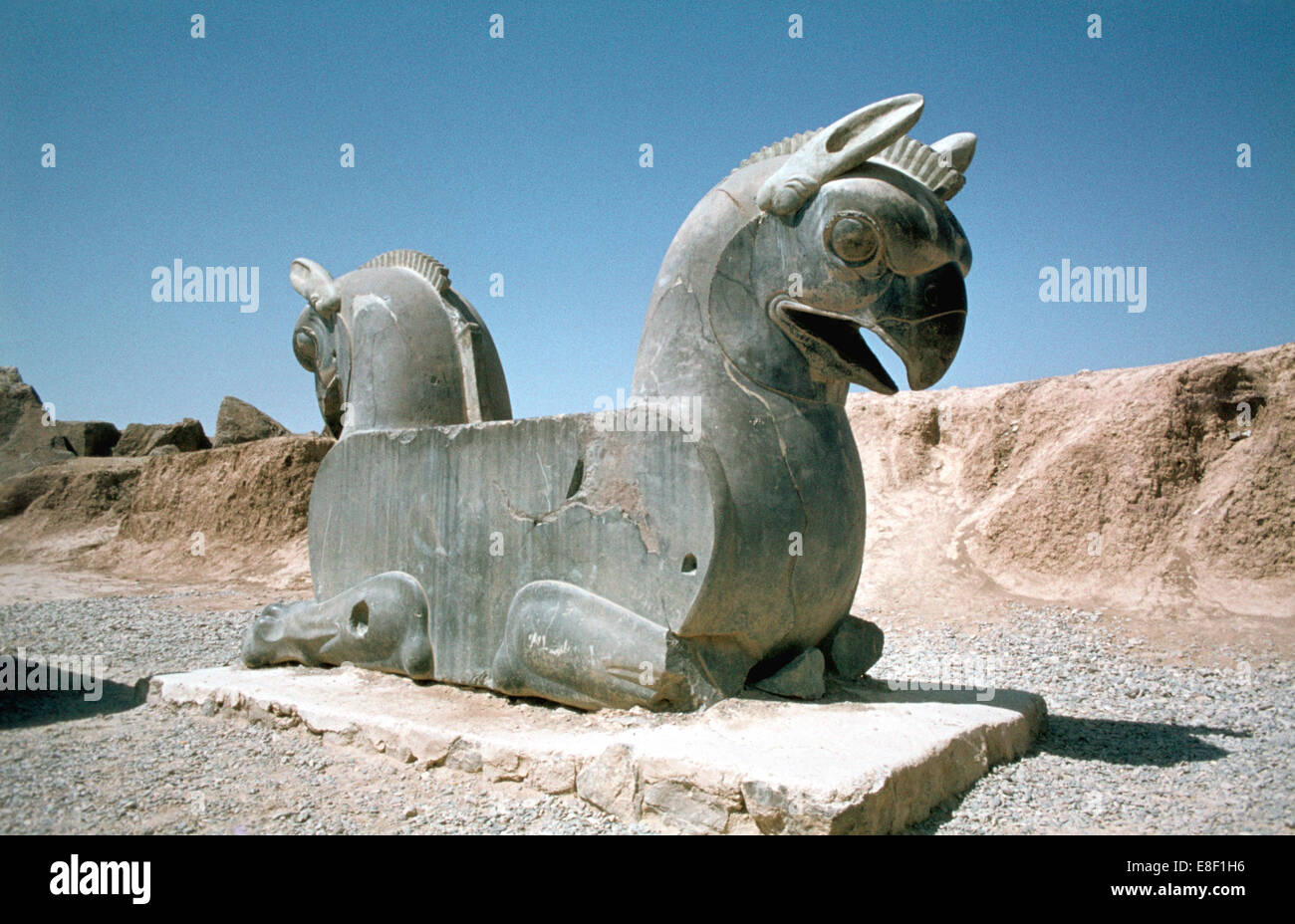 Protome of a double griffin, the Apadana, Persepolis, Iran Stock Photo ...