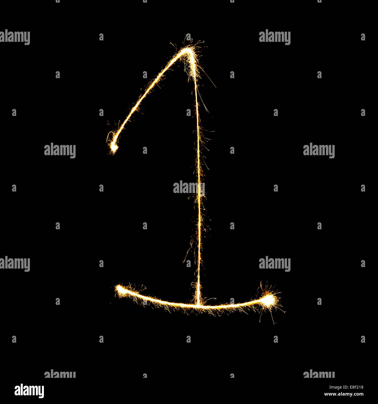 burning sparkler stick and writing sparkling text . number one isolated ...