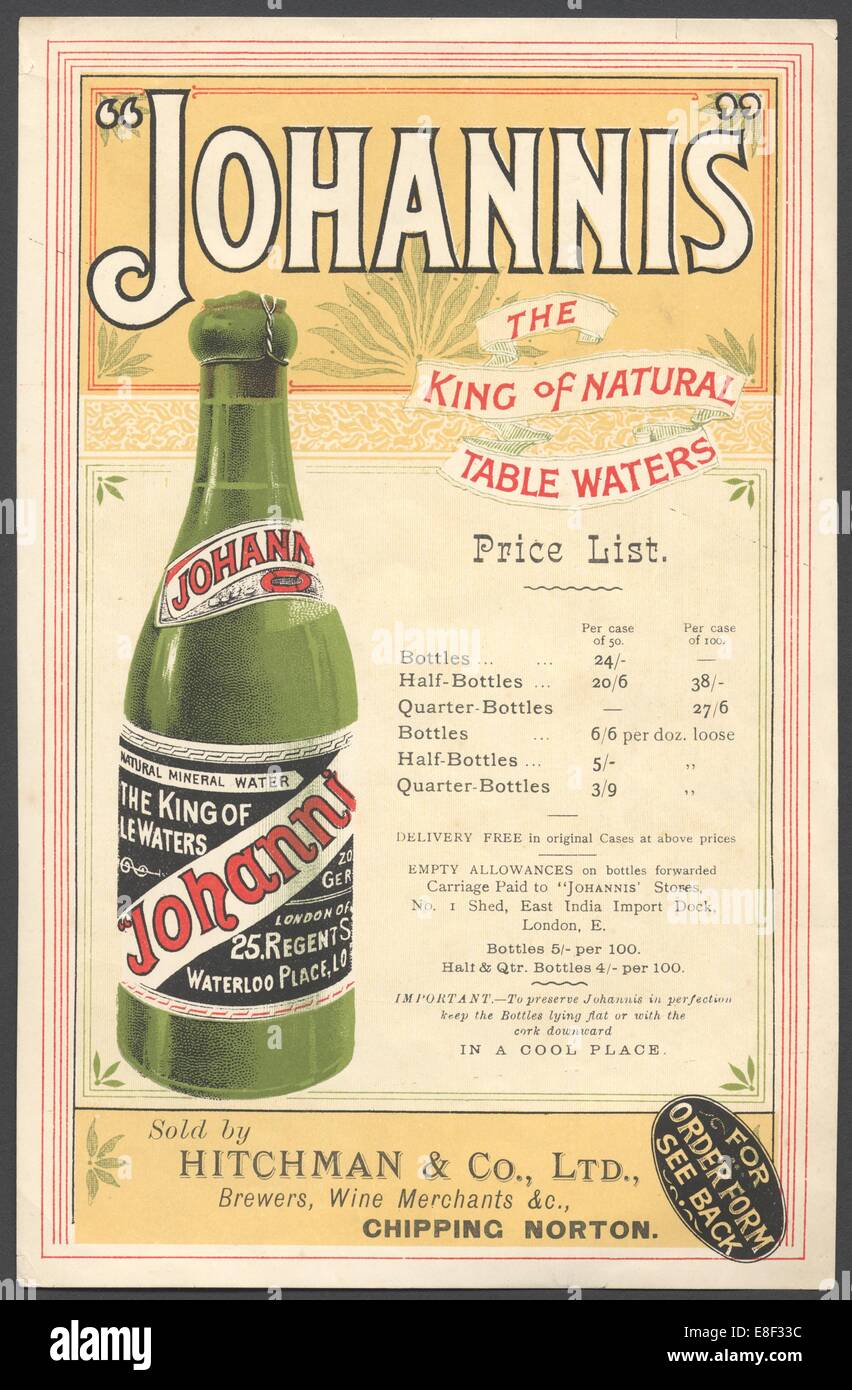 Johannis Mineral water, 1890s. Artist: Unknown Stock Photo - Alamy