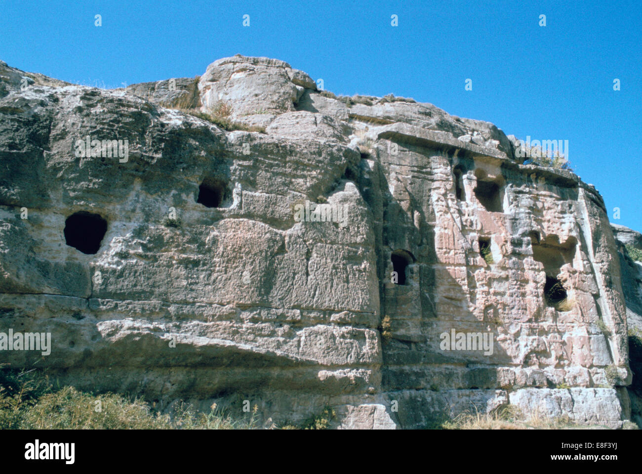 Assyrian rock reliefs pitted by Chr hermit caves, Bavian, Iraq, 1977 ...