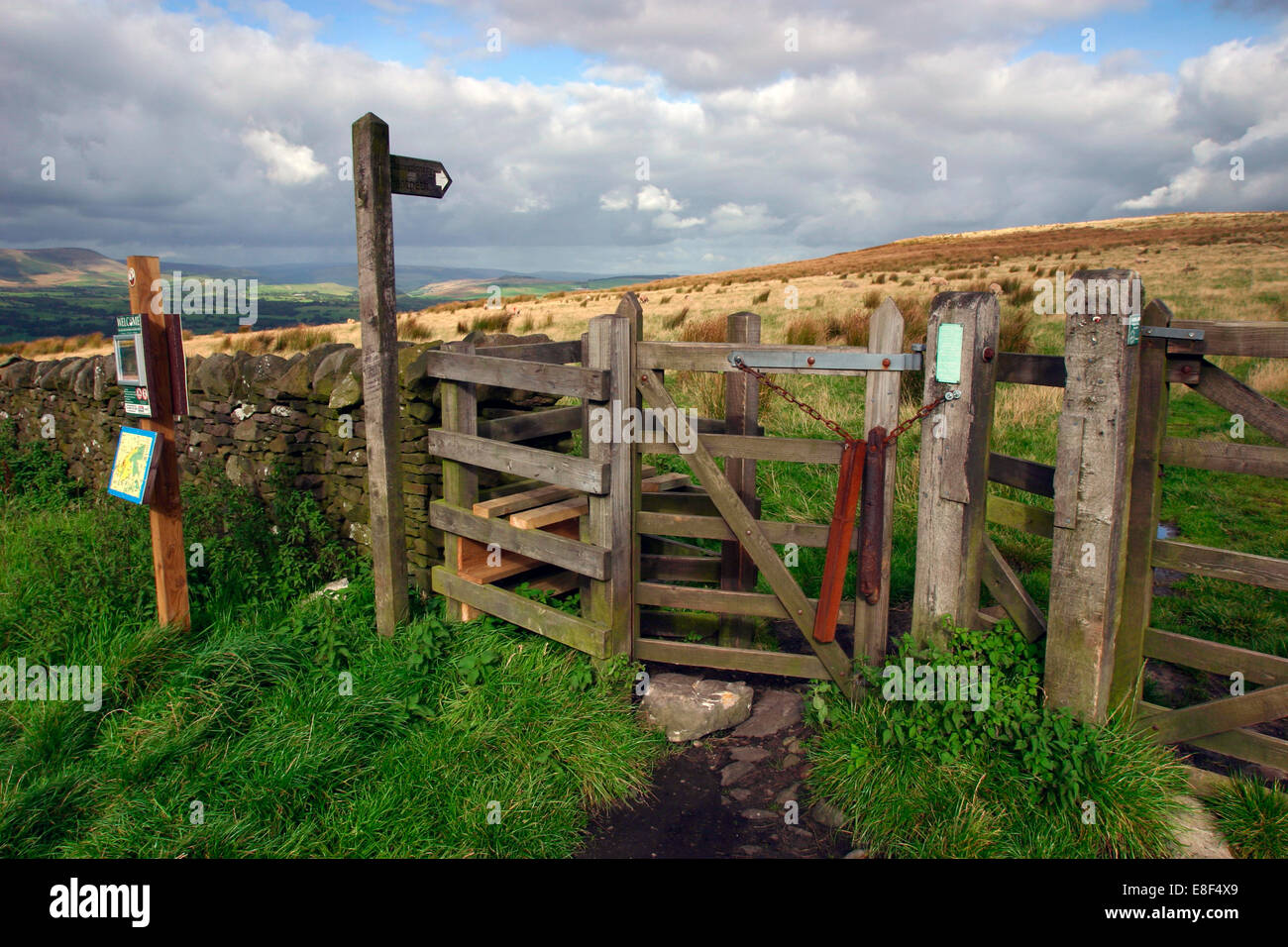 Public footpath sign and kissing gate, Longridge Fell, Lancashire Stock ...