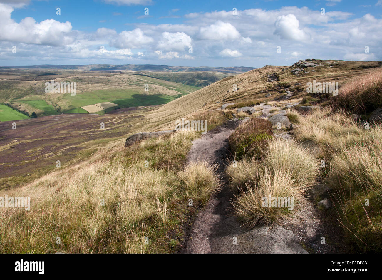 Well worn path on the northern edge of Kinder Scout, Peak District ...