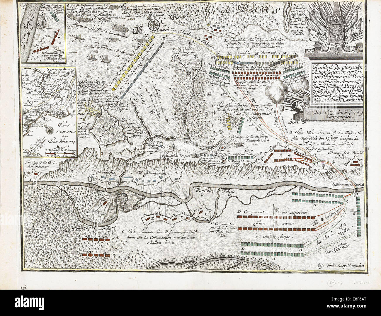 Map of the Battle of Poltava on 27 June 1709. Artist: Leopold, Joseph ...