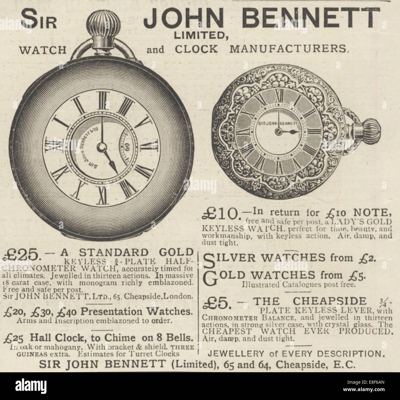 Sir John Bennett Watch and Clock Manufacturers, 1893. Artist: Unknown ...