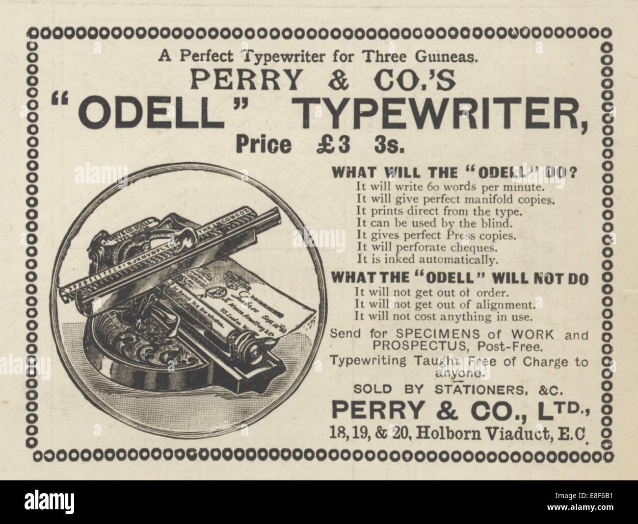 Perry cos odell typewriter 1893 hi-res stock photography and images - Alamy