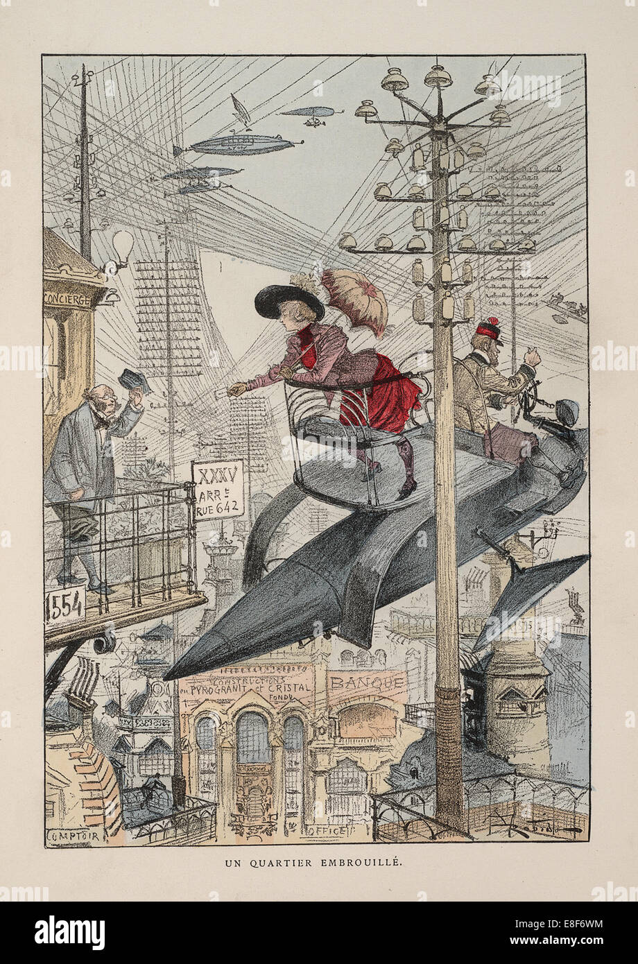 Illustration for Le vingtième siècle: La vie électrique. Artist: Robida ...