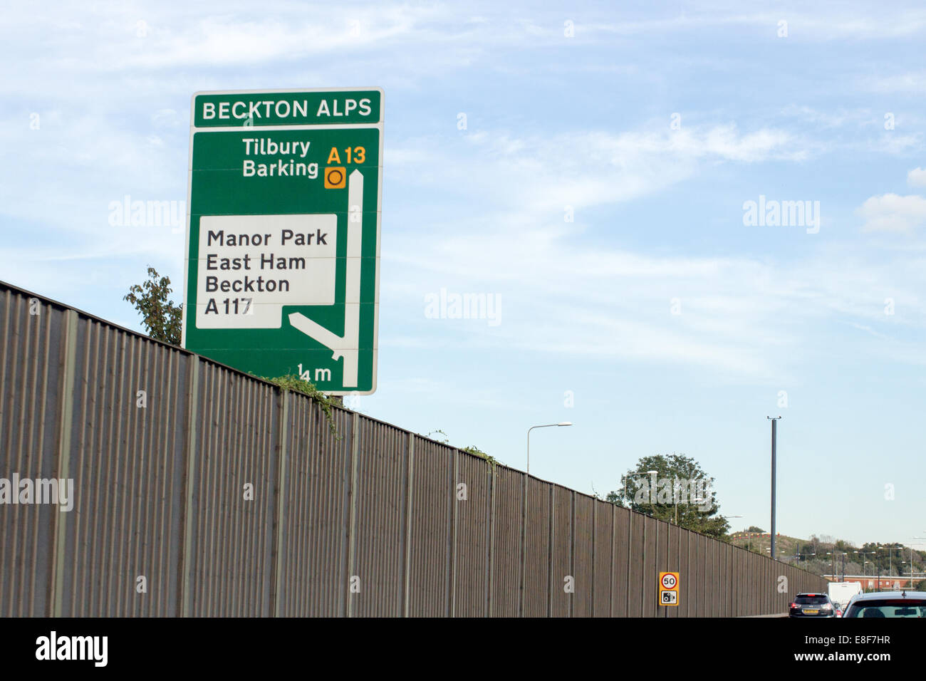 Beckton alps road sign on the A13 Stock Photo - Alamy