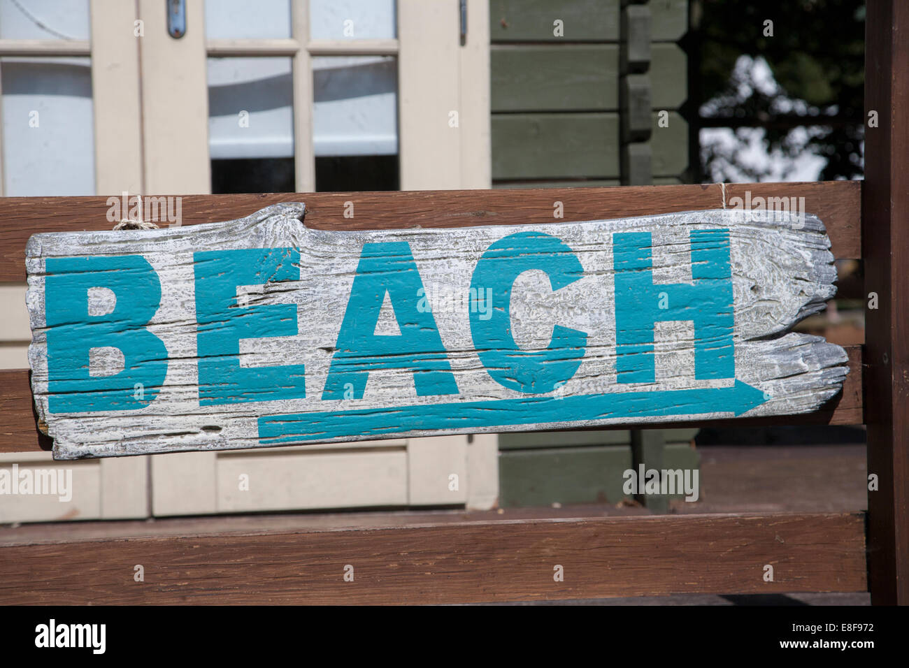 Blue beach sign hi-res stock photography and images - Alamy