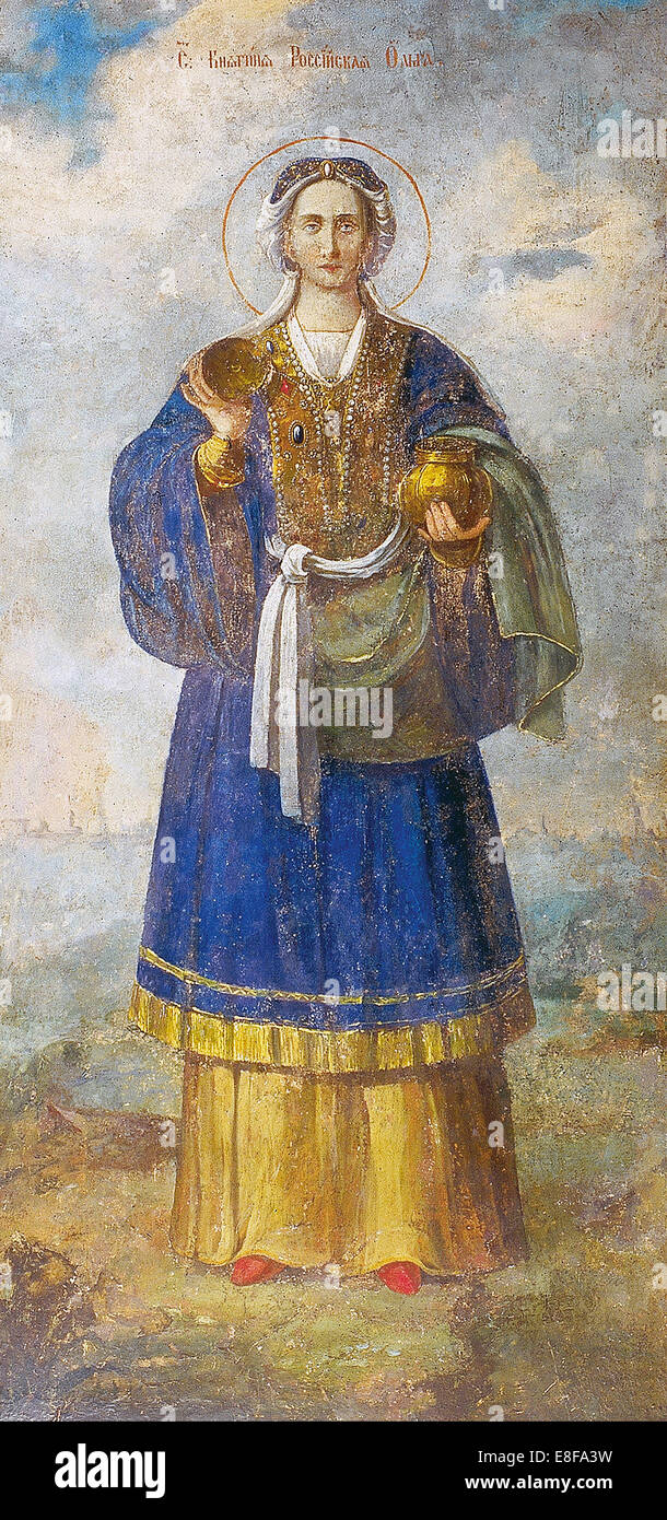 Saint Olga, Princess of Kiev. Artist: Ancient Russian frescos Stock ...