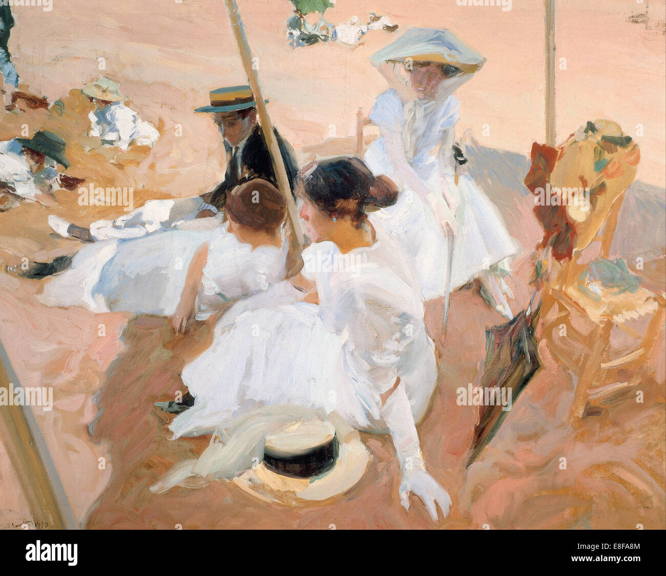 Under the awning, on the Beach at Zarautz. Artist: Sorolla y Bastida ...