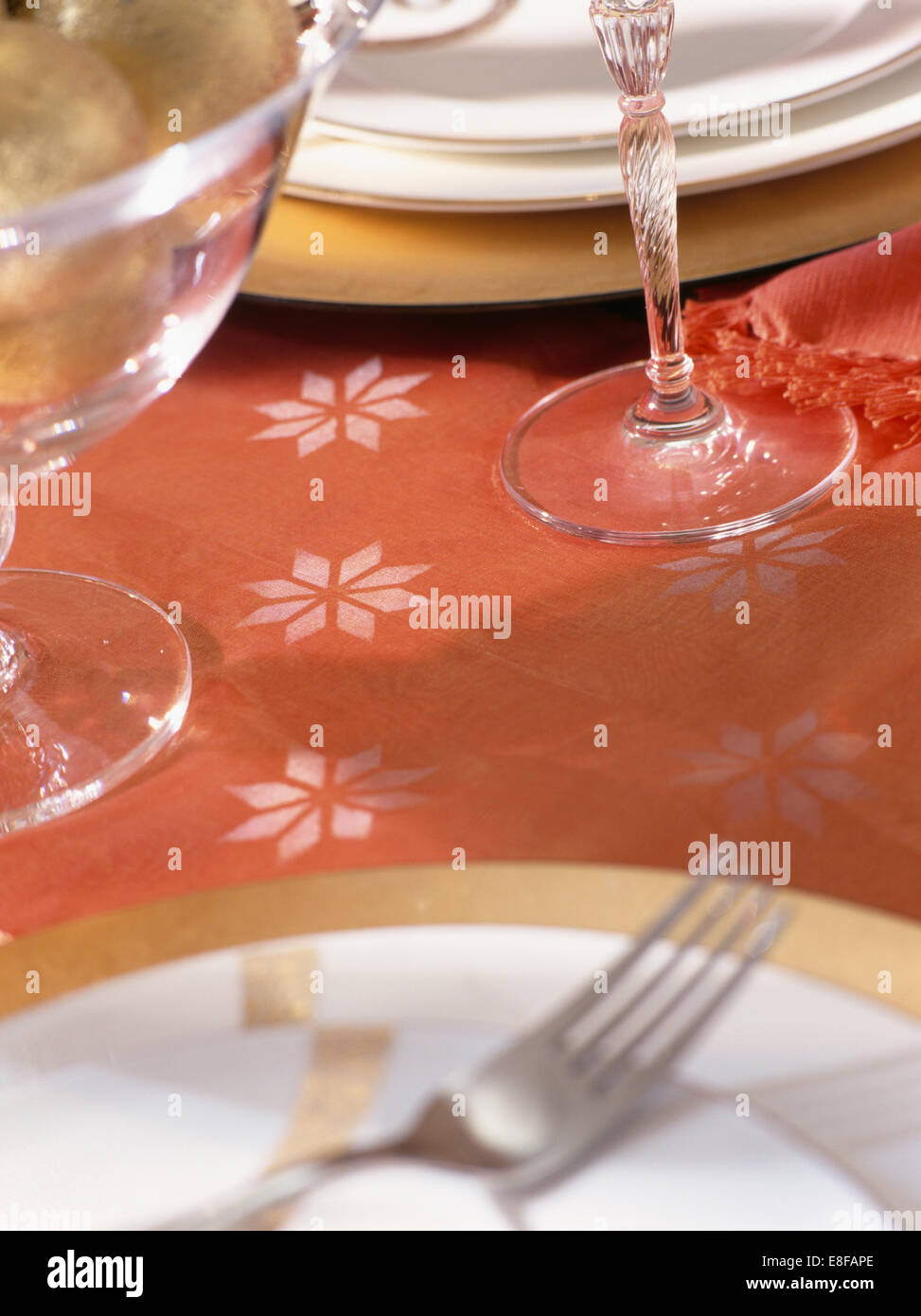 Close-up of hand stenciled Christmas tablecloth Stock Photo - Alamy