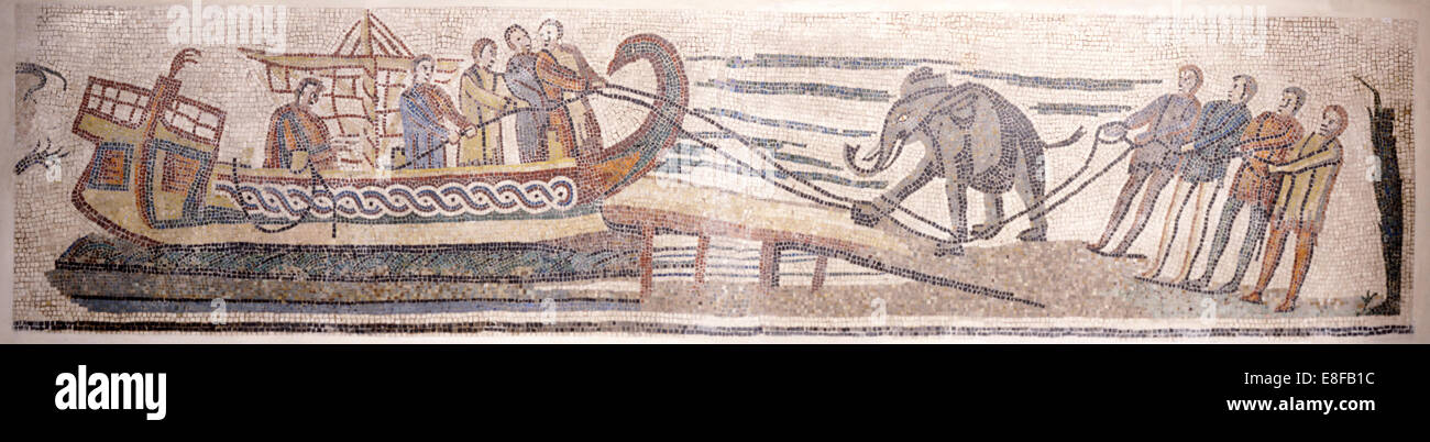 Boarding an elephant on a ship. Artist: Classical Antiquities Stock ...