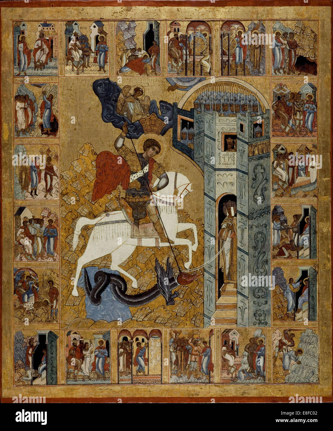 Saint George with Scenes from His Life. Artist: Russian icon Stock ...