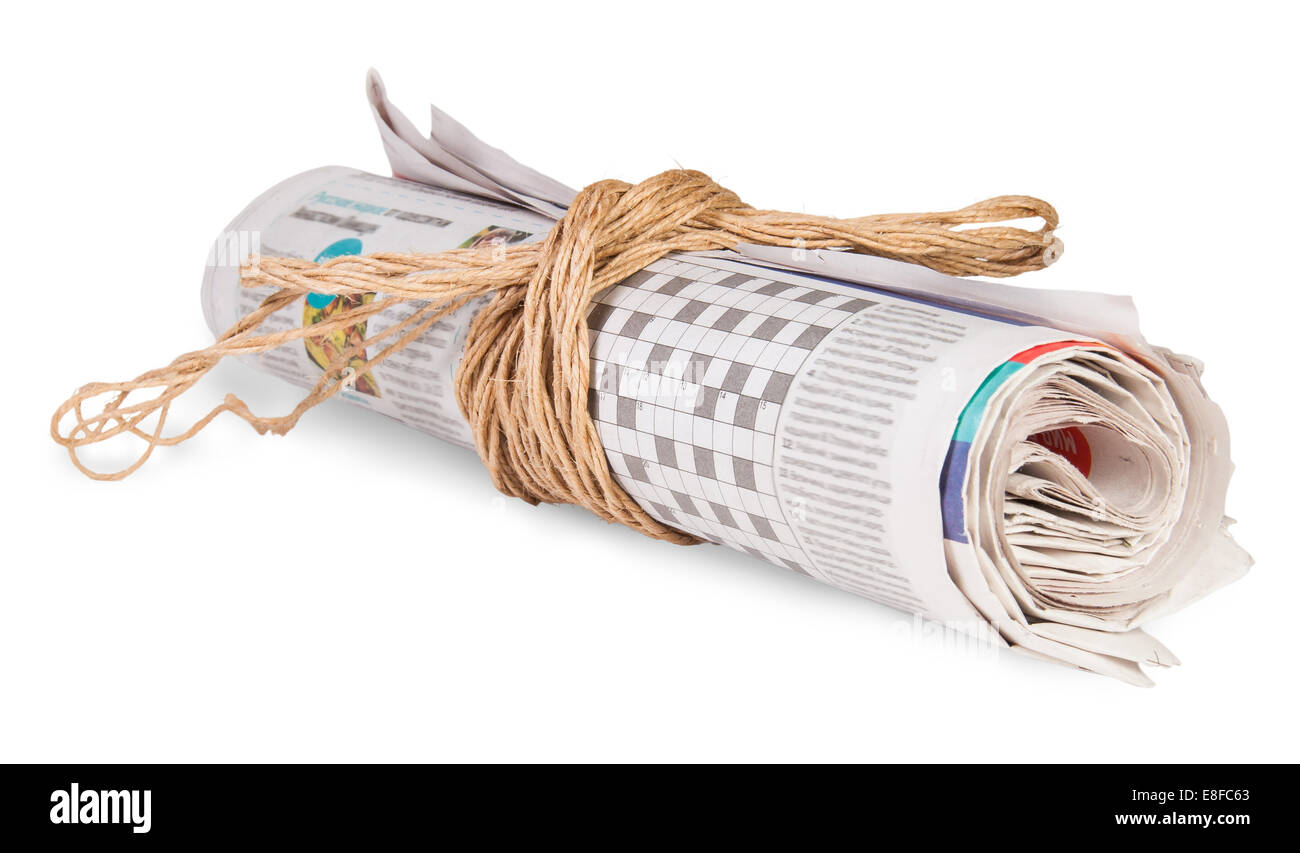 Roll Of Newspapers Tied With A Rope Isolated on White Background Stock ...